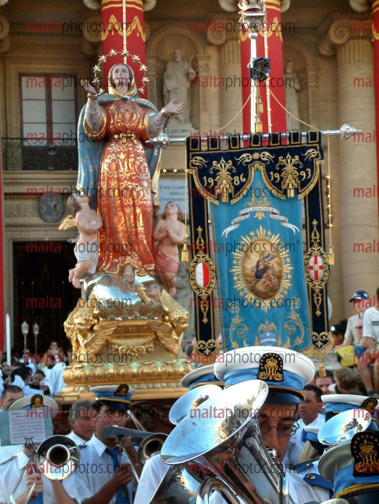 Mosta Feast Festa Santa Marija St Mary Statue Vara Band Banner Holy ...