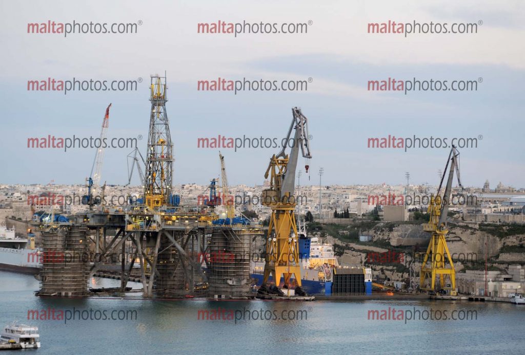 Drydocks Oil Rig Crains Shipping Grand Harbour Industry - Malta Photos