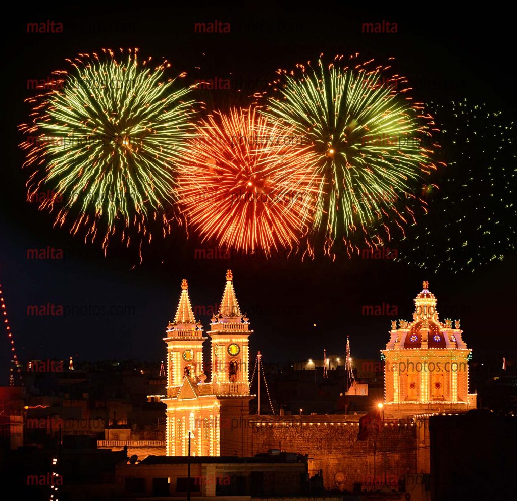 Qormi San George Parish Church Gorg Feast Festa Fireworks - Malta Photos